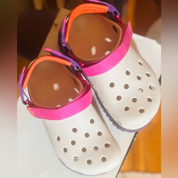 CROCS | Shoes | Crocs White And Pink Sandals With Perforated Design ...